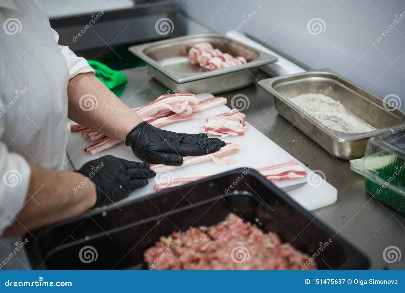 The Process of Preparing Meat Products. Stock Image - Image of board ...