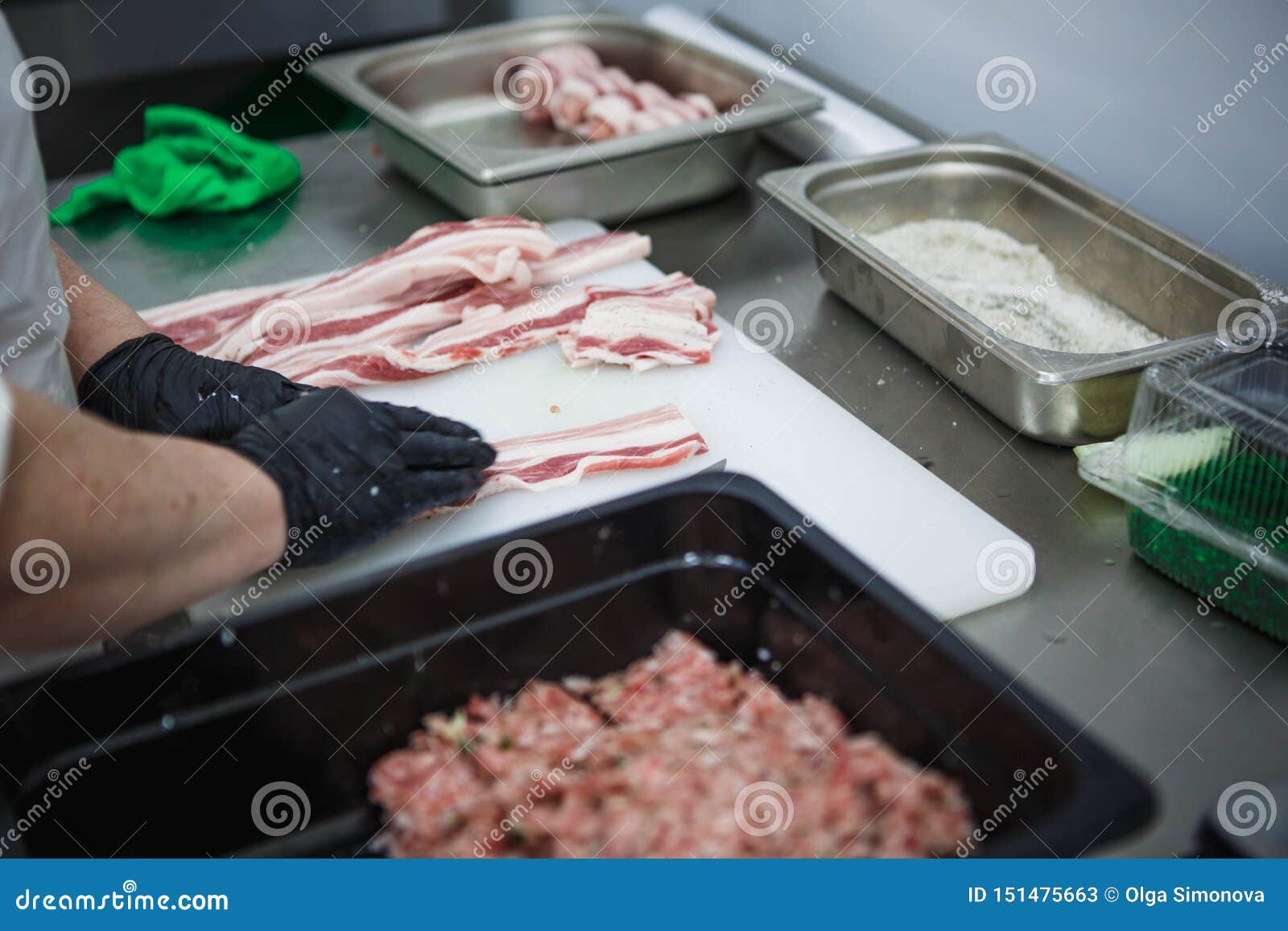The Process of Preparing Meat Products. Stock Image - Image of board ...