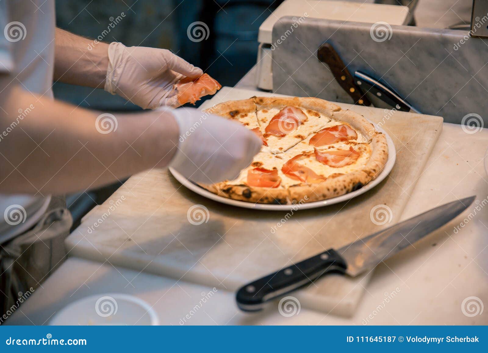 A Process of Preparing Pizza by a Chef Stock Image - Image of hands ...