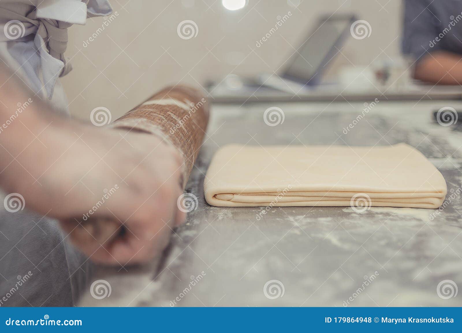 The Process of Preparing Puff Pastry in a Bakery Stock Photo - Image of ...