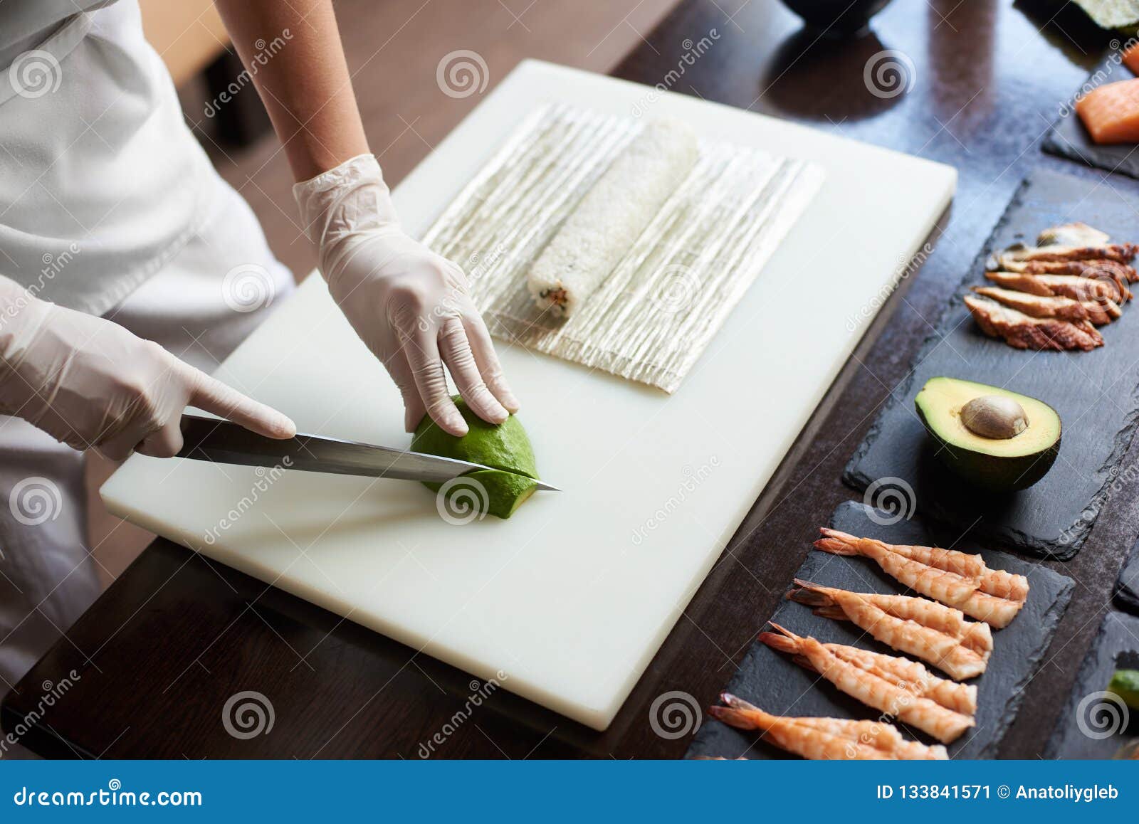 Process of Preparing Rolling Sushi Stock Image - Image of diet, chef ...