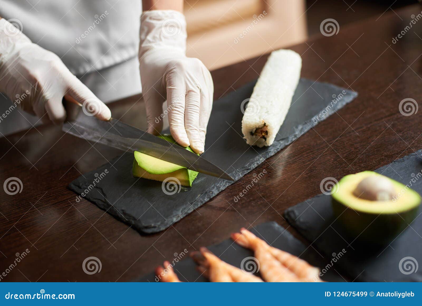 Process of Preparing Rolling Sushi Stock Image - Image of holding ...