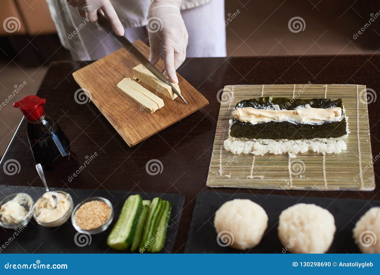 Process of Preparing Rolling Sushi Stock Photo - Image of hands, maki ...