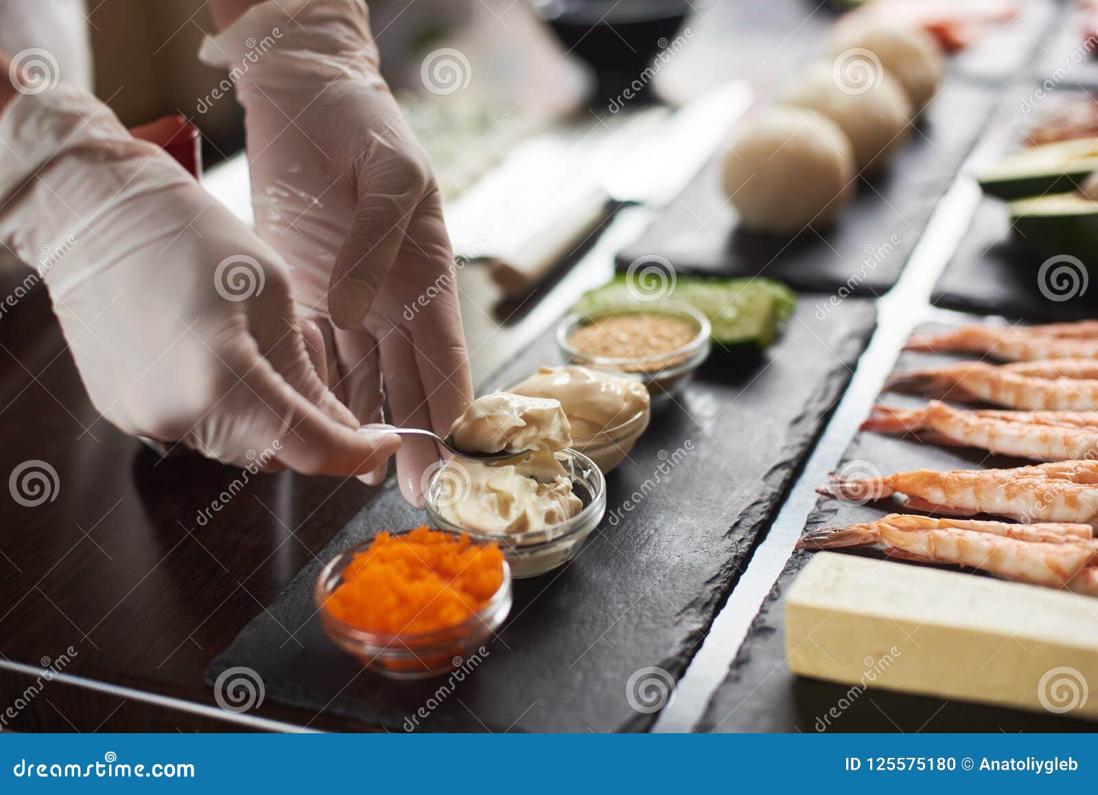 Process of Preparing Rolling Sushi Stock Photo - Image of cooking ...