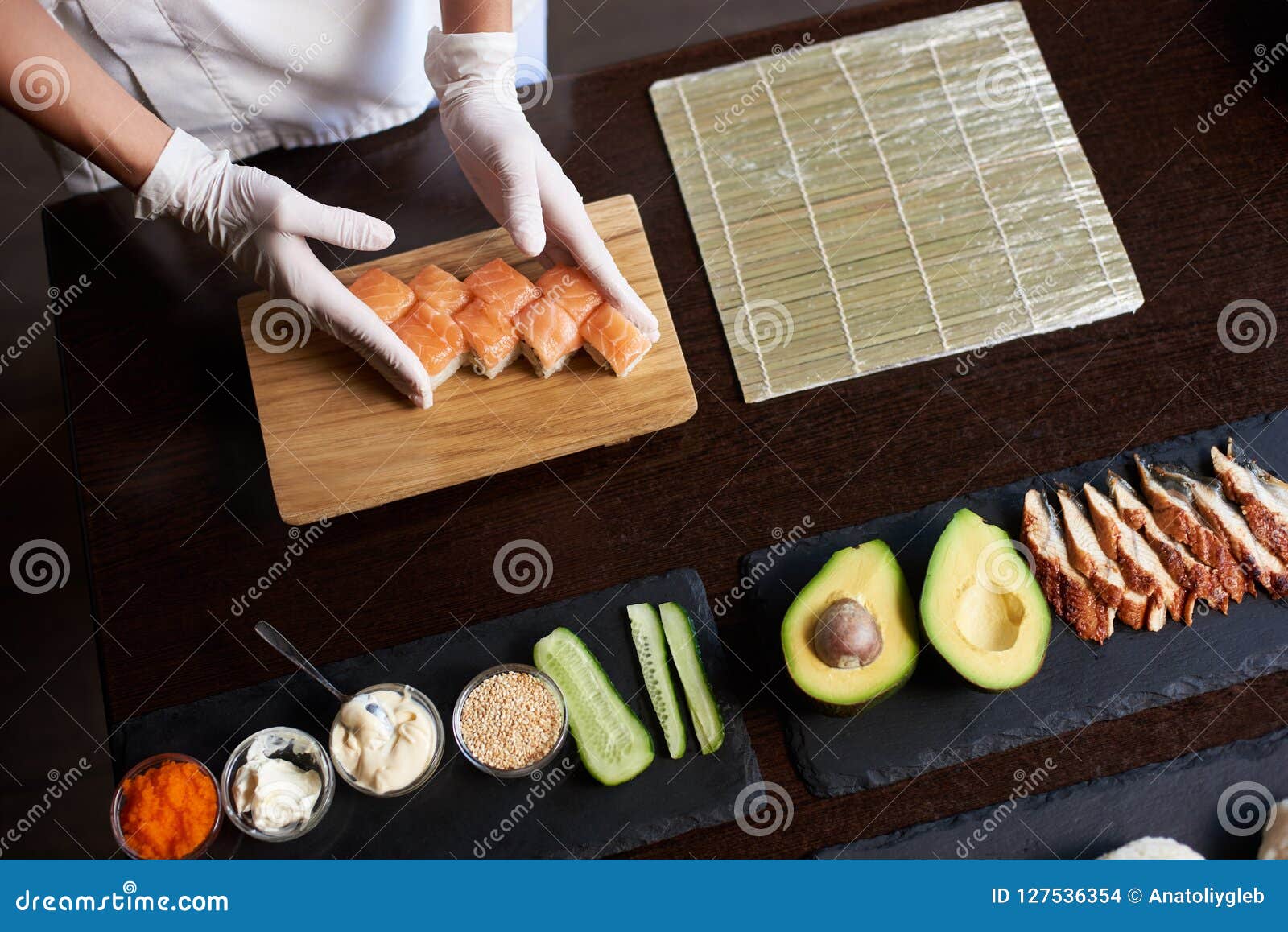 Process of Preparing Rolling Sushi Stock Photo - Image of cuisine ...