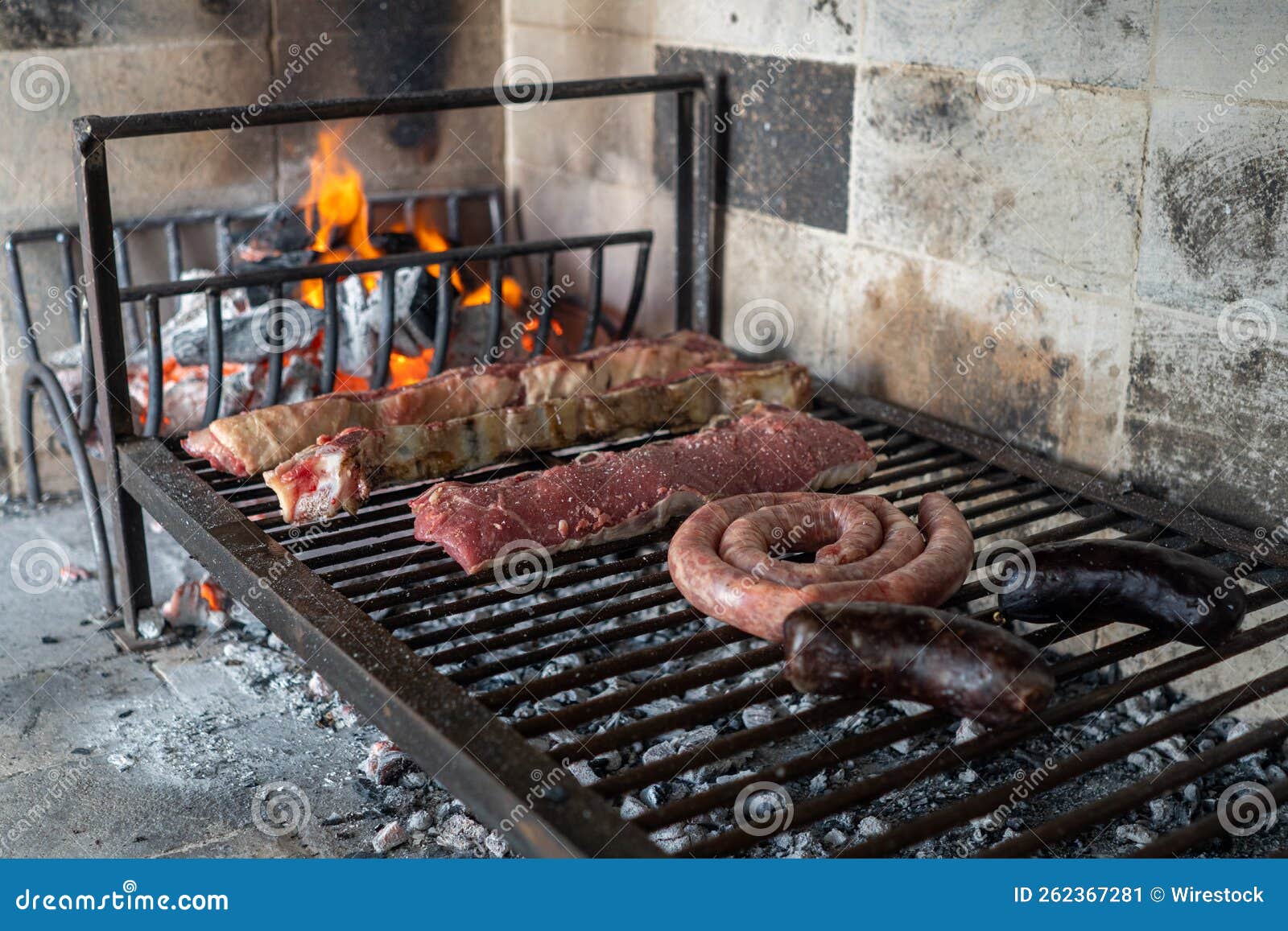 Process of Preparing a Typical Argentinian Asado with Beef and Sausage Stock Image - Image of ...
