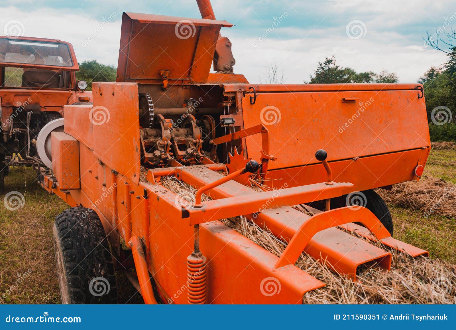 The Process of Pressing Hay into Bales, the Work of the Press Machine ...