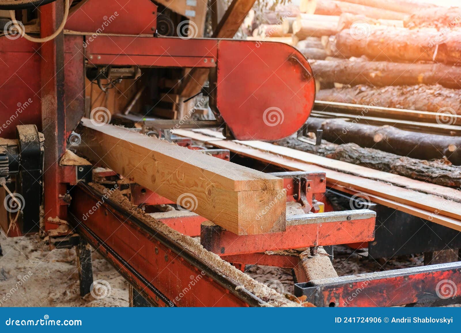 The Process of Processing Pine Wood at a Sawmill. Timber Industry Stock ...