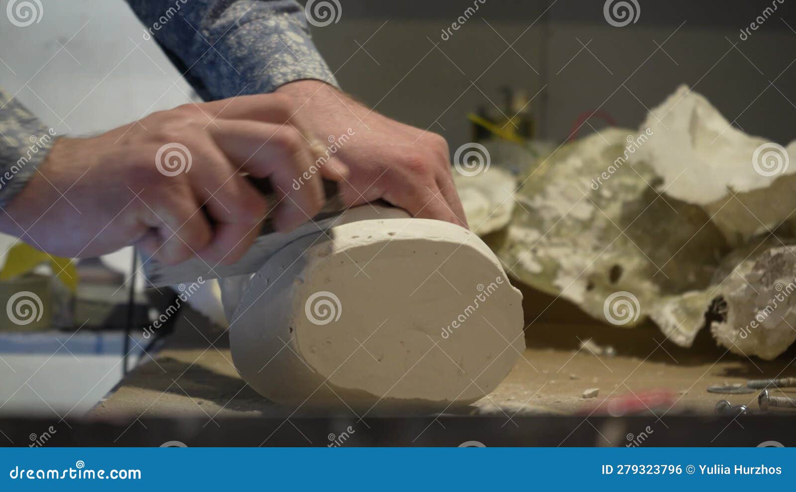 The Process of Processing and Polishing Plaster Figures. a Factory for ...