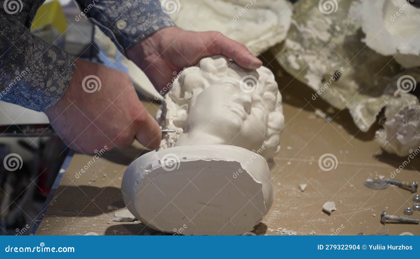 The Process of Processing and Polishing Plaster Figures. a Factory for ...