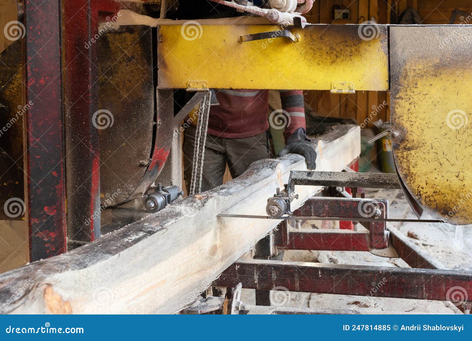 The Process of Processing and Sawing Wood at an Old Sawmill. Timber ...