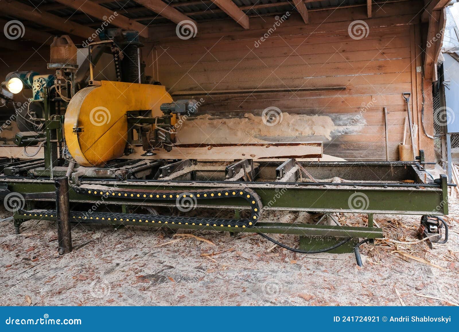 The Process of Processing Wood at an Old Sawmill, Side View Stock Image ...