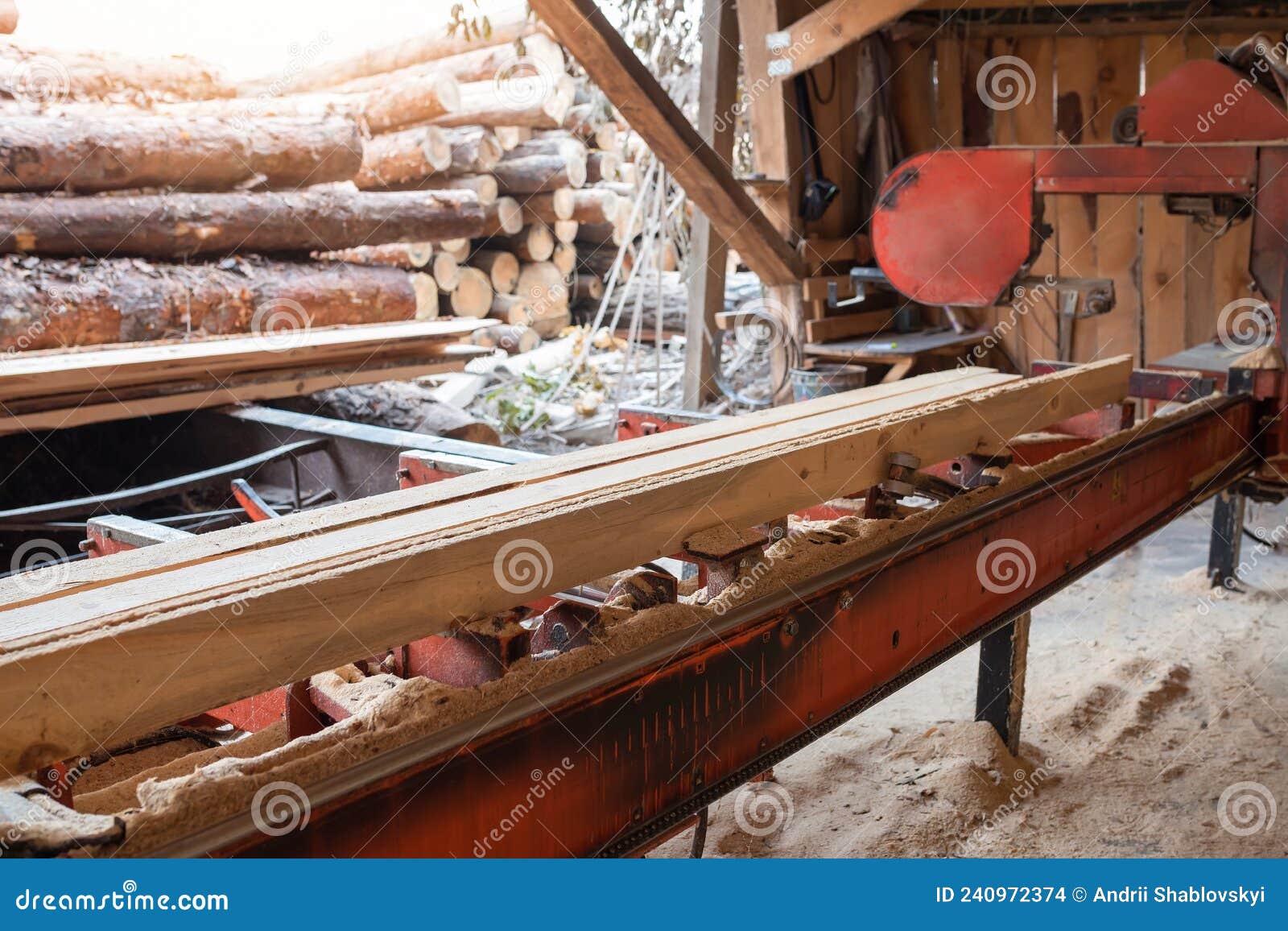 The Process of Processing Wood at an Old Sawmill. Timber Industry Stock ...