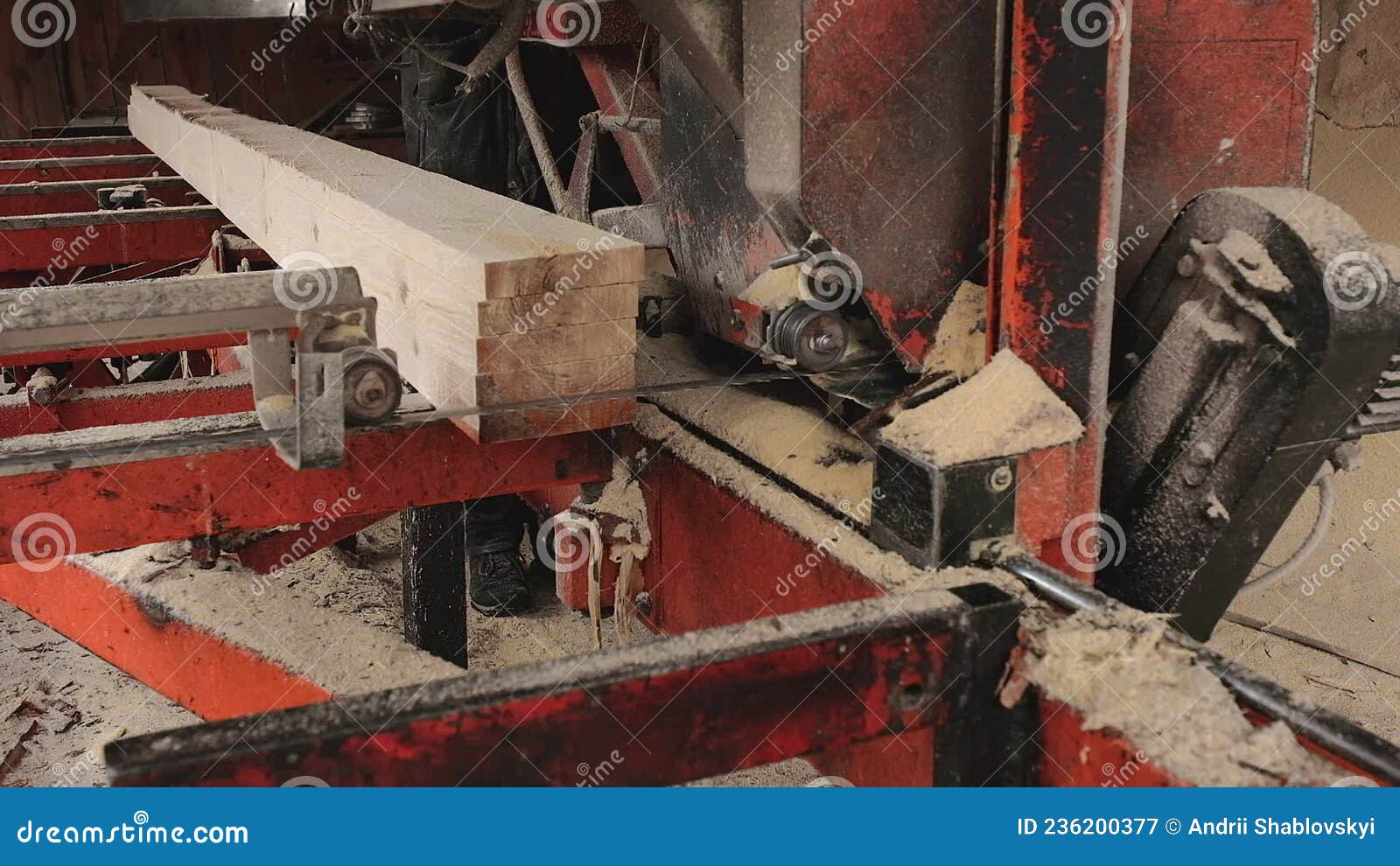 The Process of Processing Wood on a Sawmill. Wooden Board Making Lumber ...