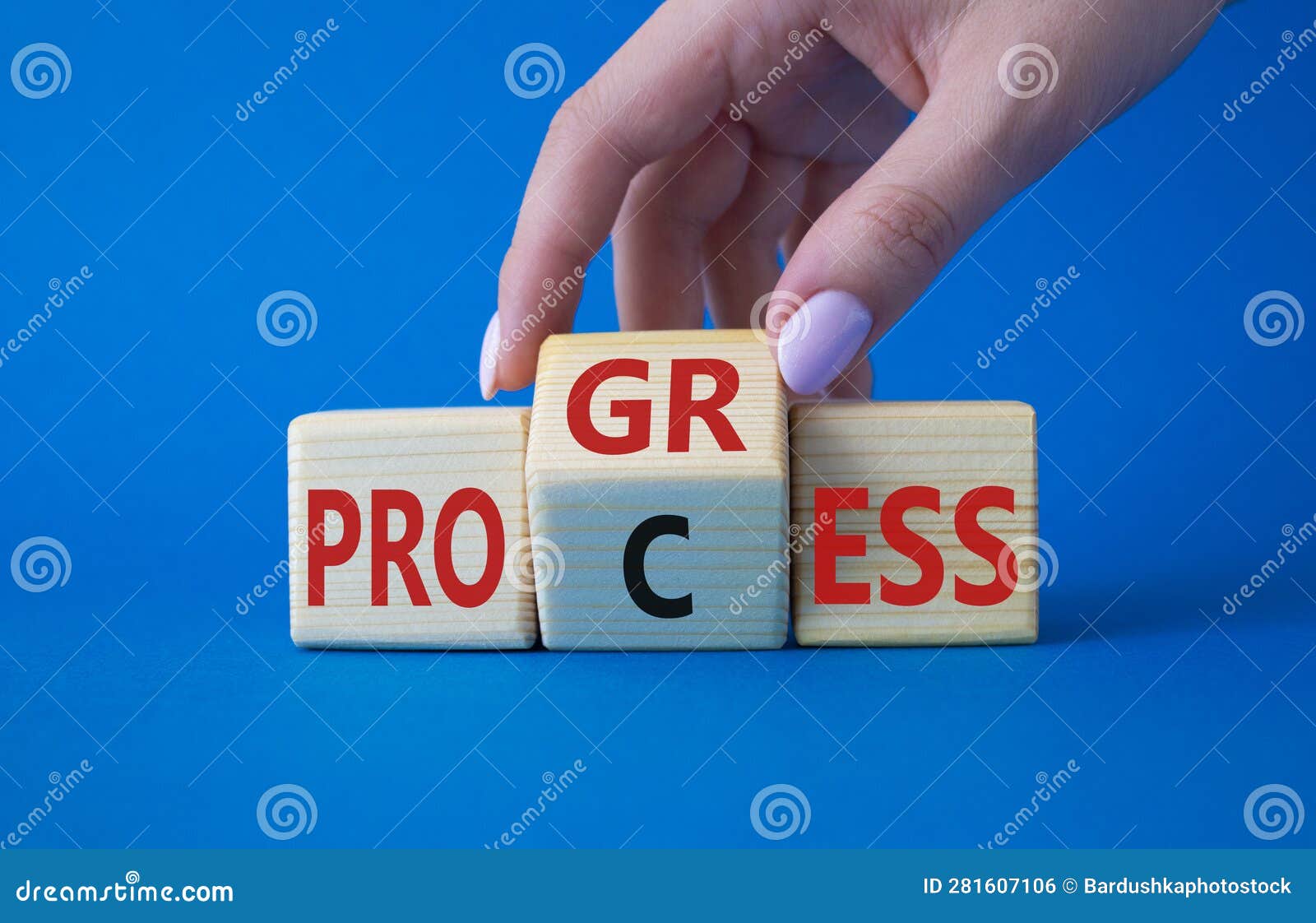Process and Progress Symbol. Businessman Hand Turns Wooden Cubes and ...