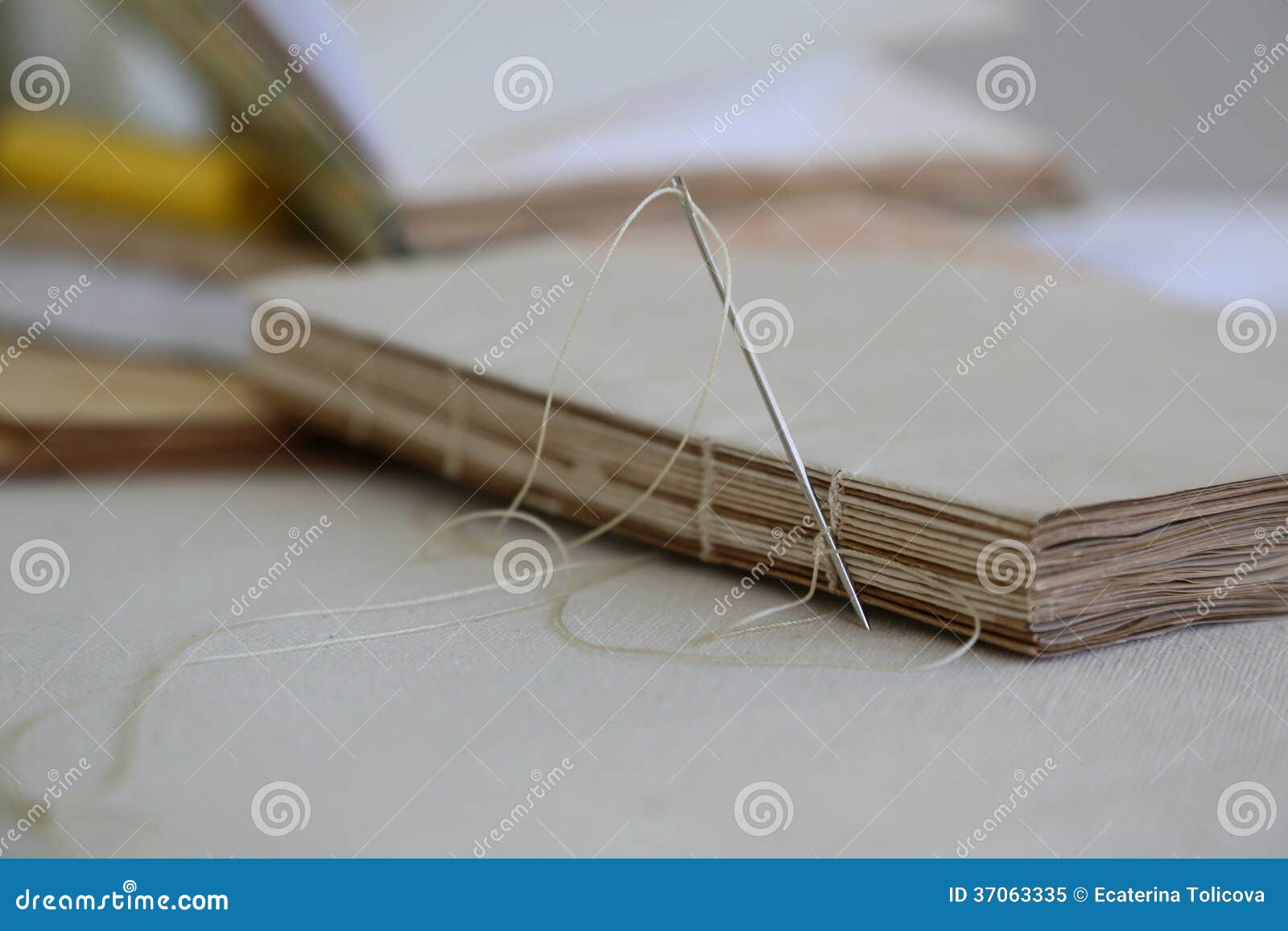 The Process Of Coptic Binding. Book Binding. Thread And Pages. Copy ...