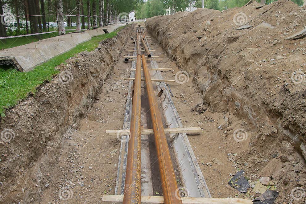 The Process of Repair of Urban Heating Pipe Systems Stock Image - Image ...