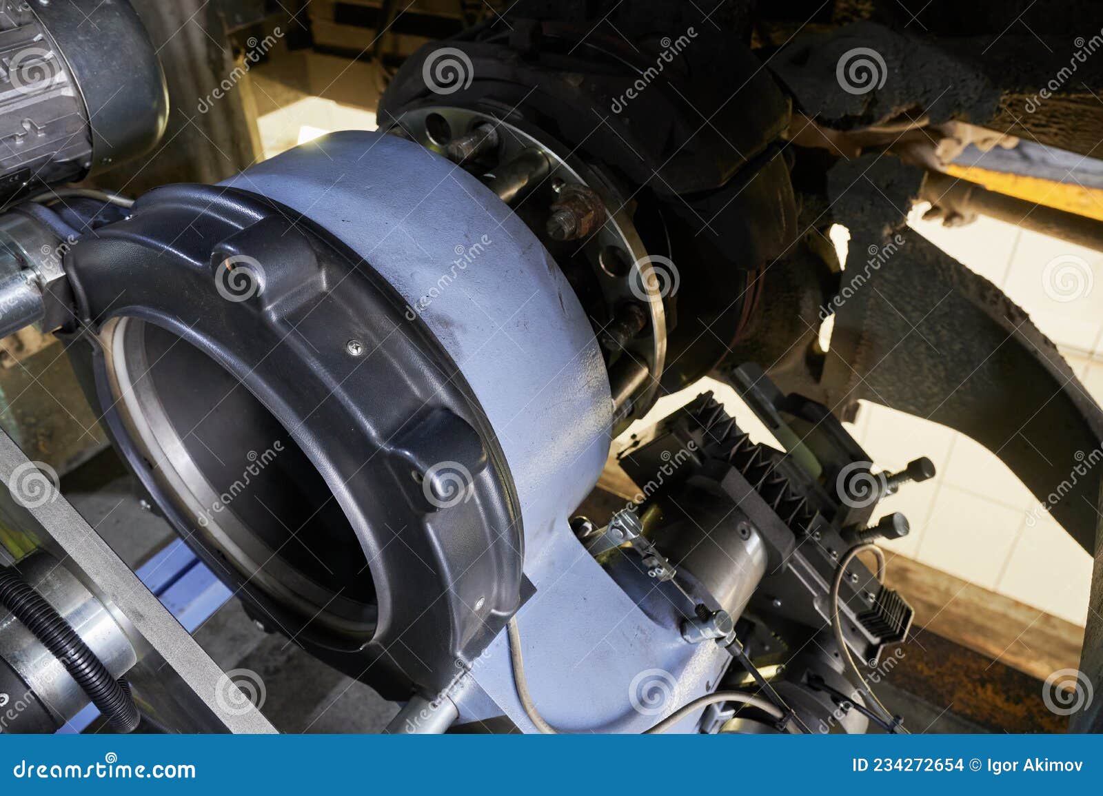 The Process of Replacing Brake Pads on a Regular Bus in a Workshop ...