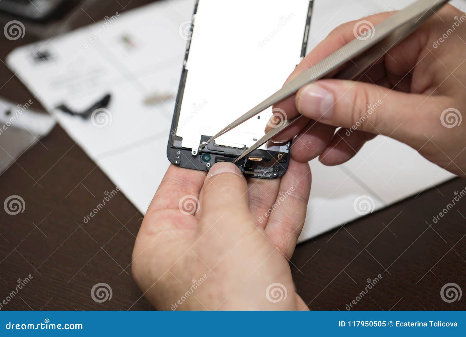 Process of Replacing Damaged Screen Glass at Smartphone. Stock Image ...