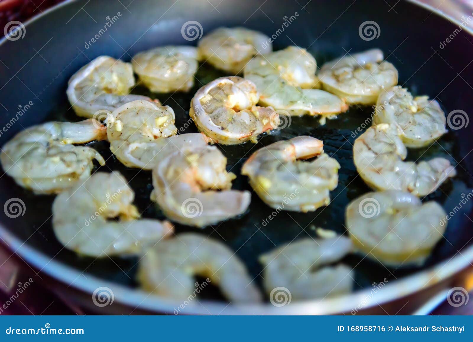 Process of Roasting Fresh Shrimp without Shell, Selective Focus. Peeled ...