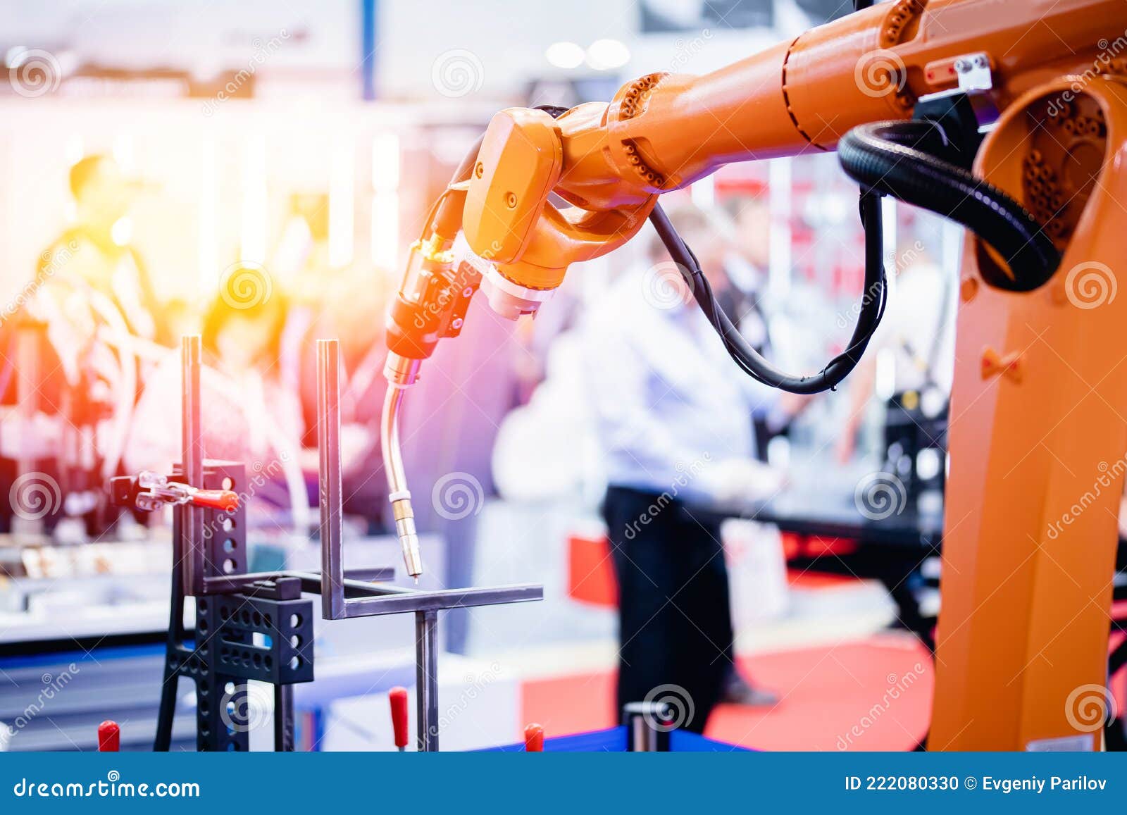 Process Robot Hand Performs Welding Work on Metal Structures Industrial ...