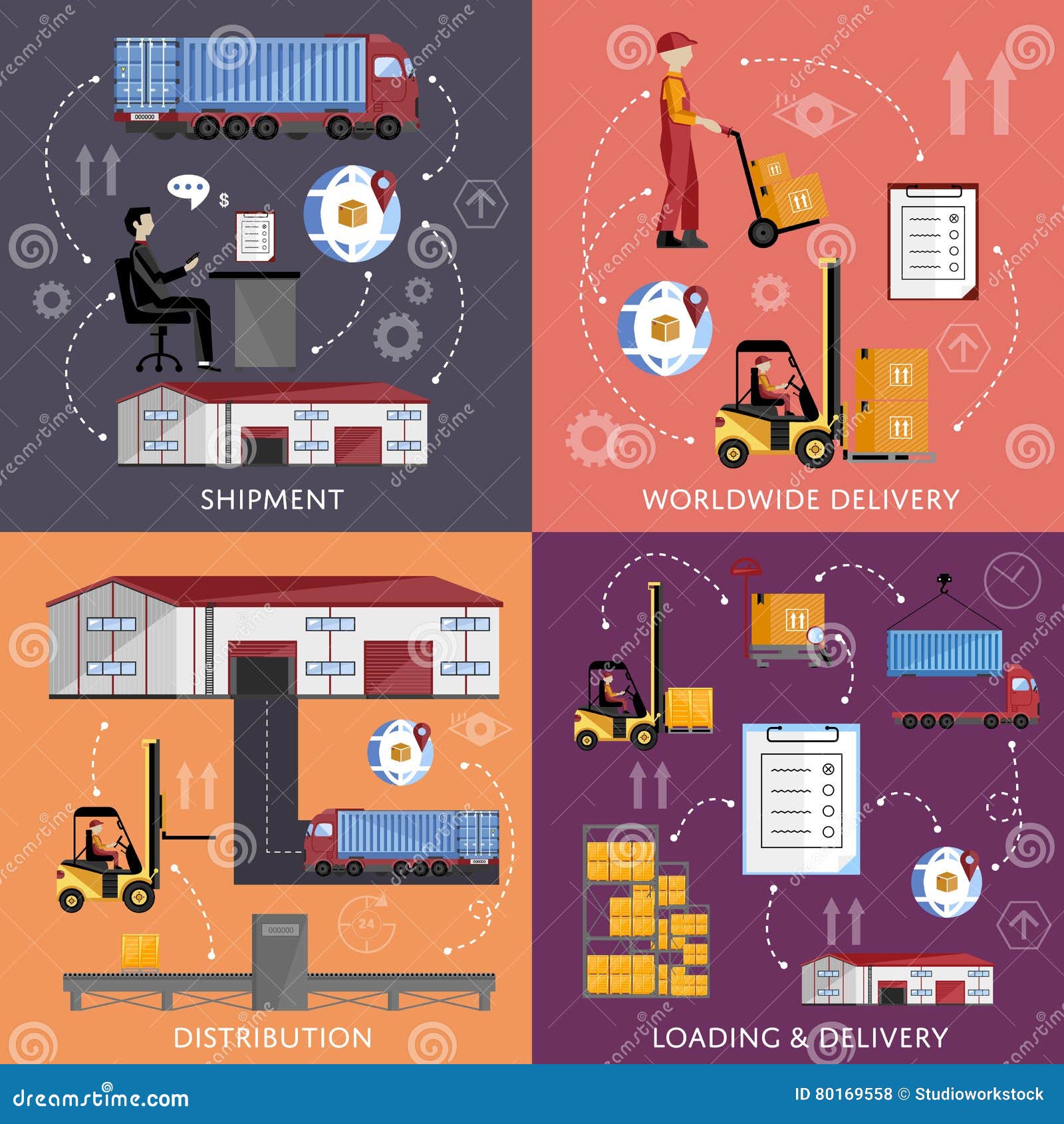 Process of Shipping and Distribution Goods Stock Vector - Illustration ...