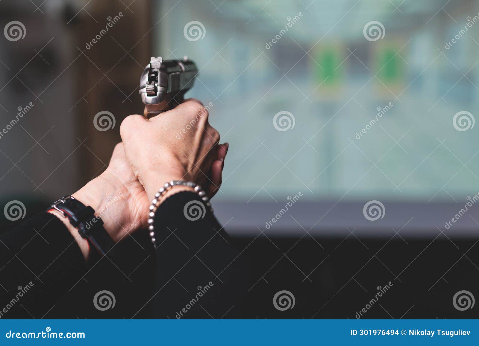 Process of Shooting Target at the Shooting Rifle Range, Women ...