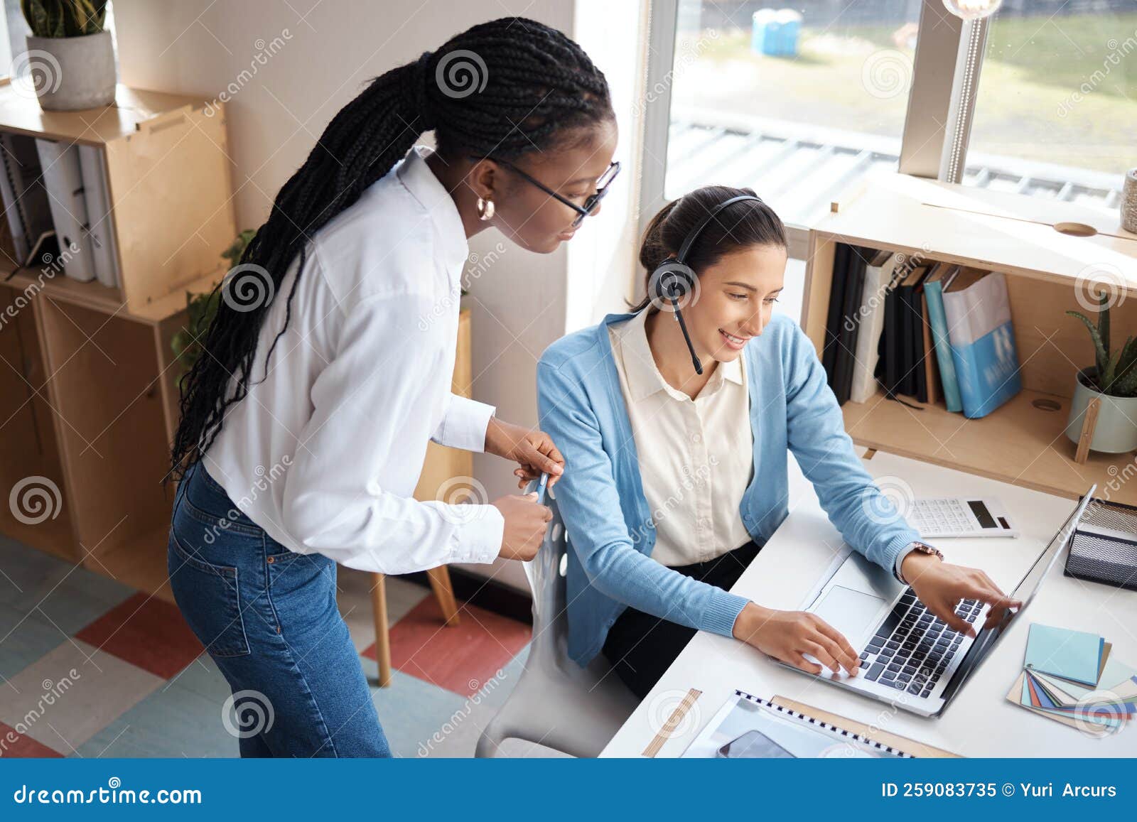 The Process is Simple. Two Businesswomen Using a Headset and Computer ...