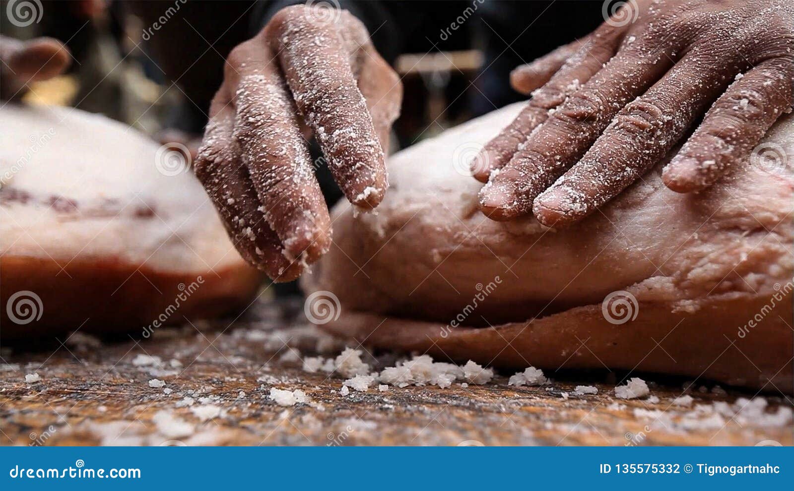 Process of Spread Salt Evenly on the Ham and Press it Repeatedly To ...
