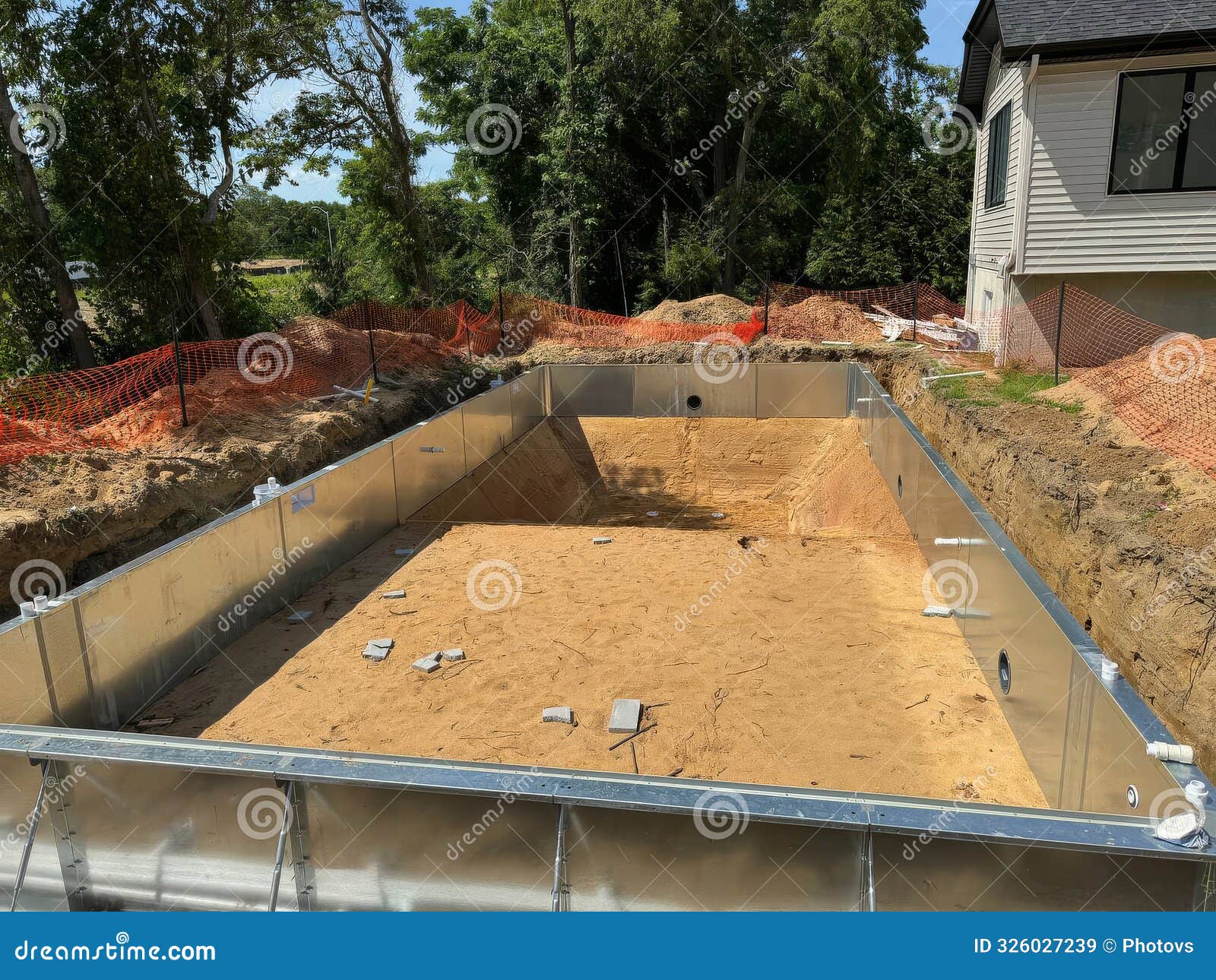 Process of Steel Structure Construction of a Swimming Pool Near House ...