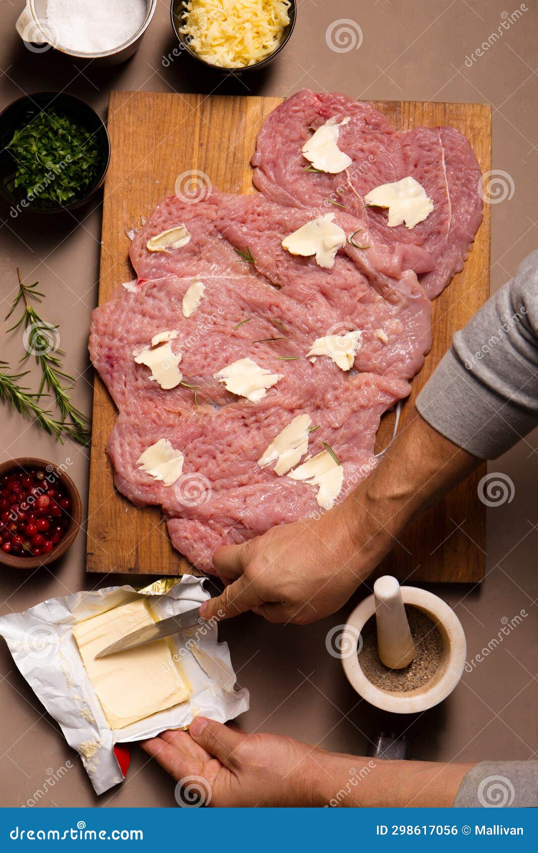 The Process of Stuffing Turkey Fillet for the Christmas Table Stock ...