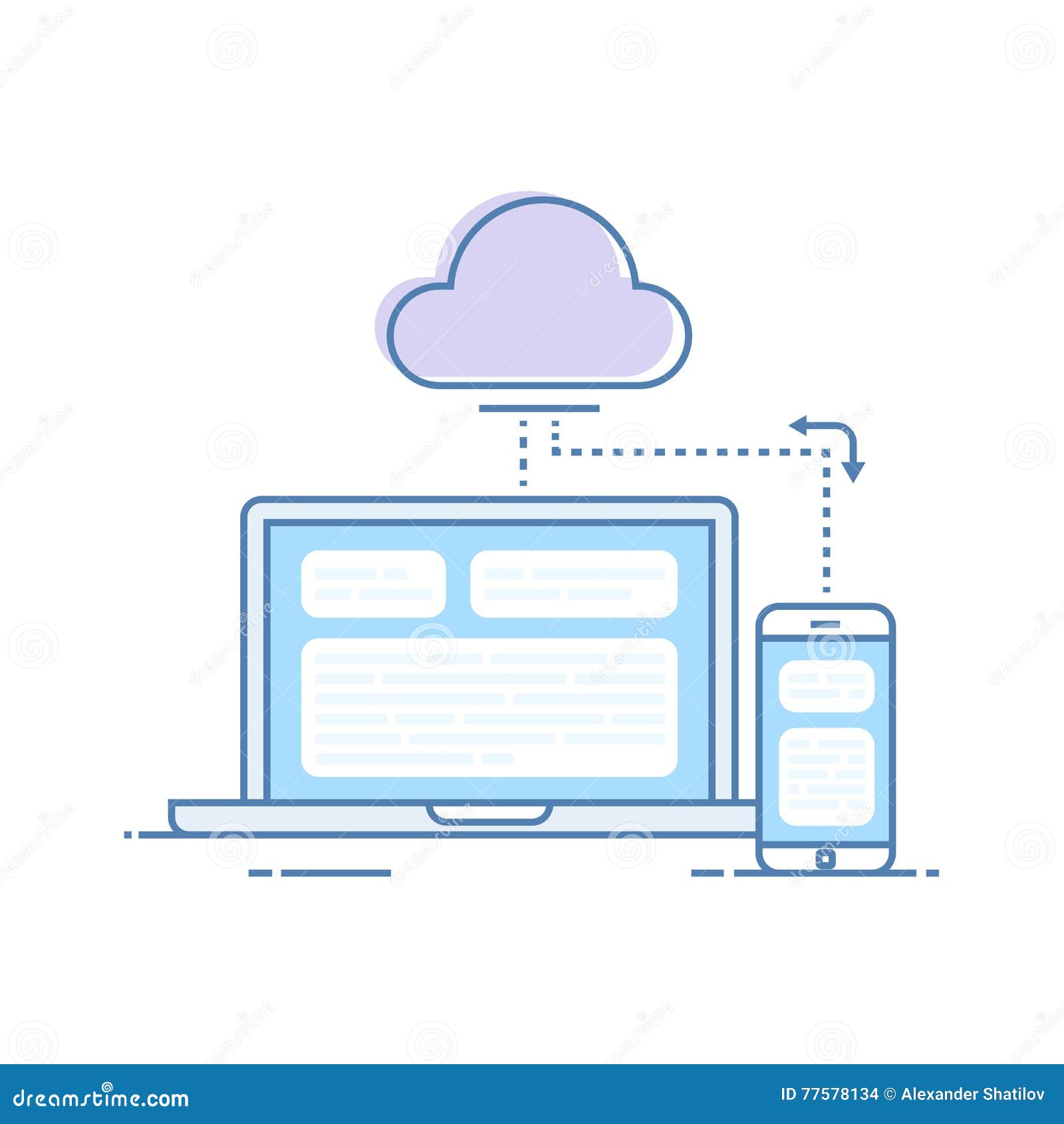 The Process Of Synchronizing Data From A Mobile Phone And A Laptop Storing Data In The Cloud