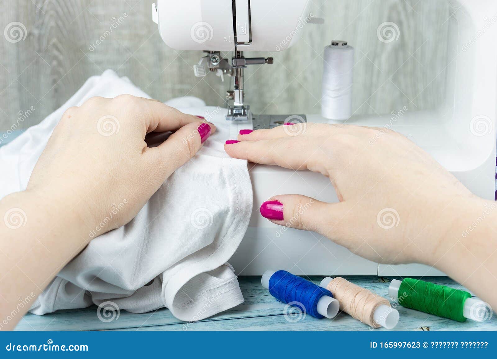 Hands on the Sewing Machine Stock Image - Image of creative, hobby ...