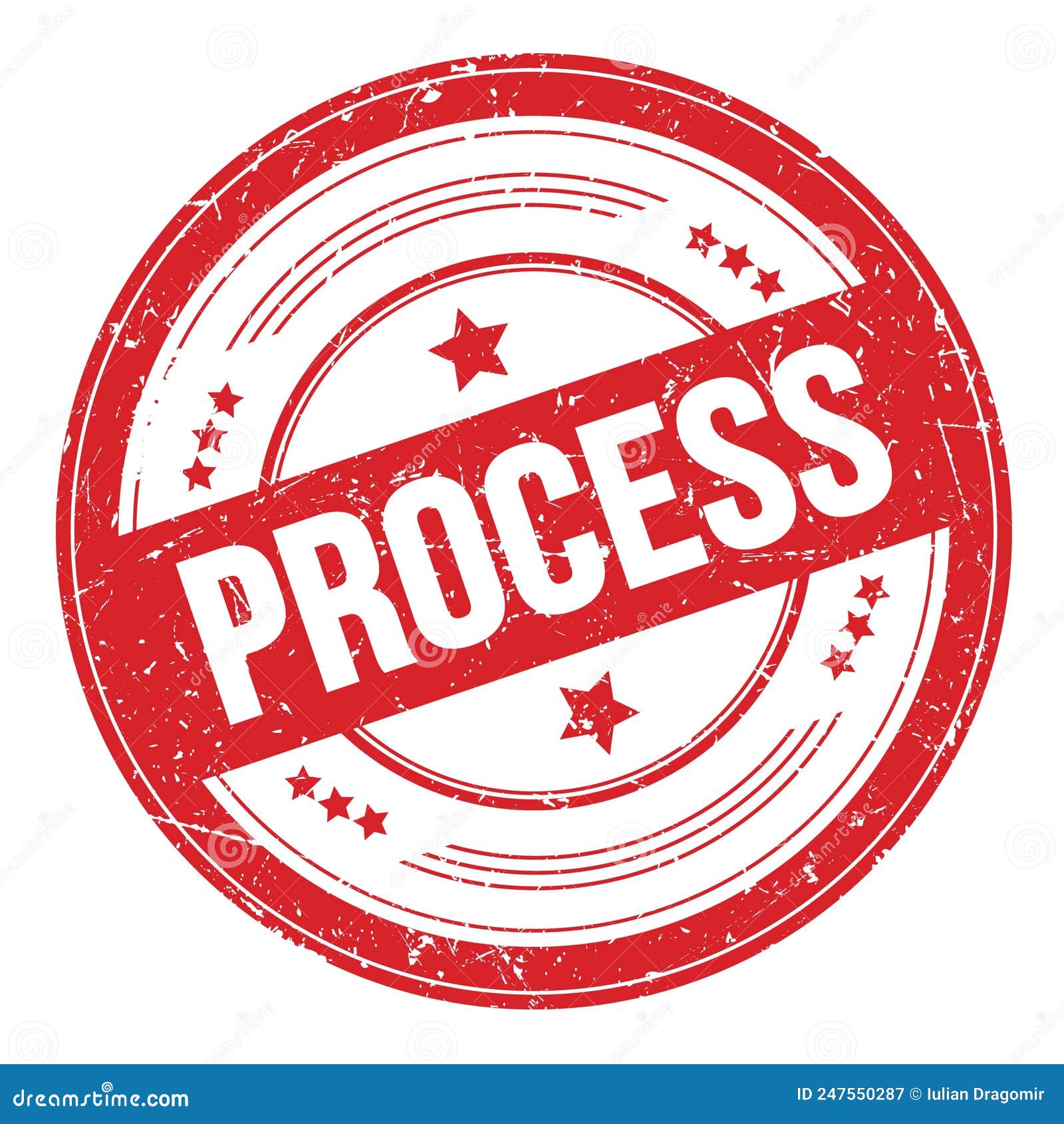 PROCESS Text on Red Round Grungy Stamp Stock Illustration ...