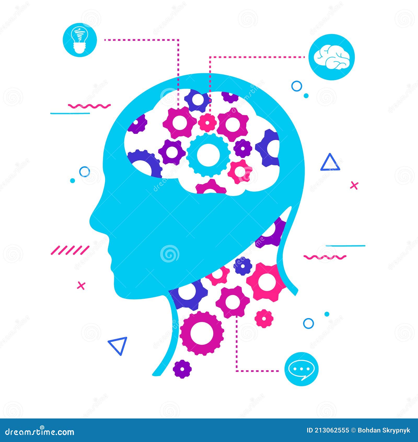 Process Thinking and Generating Ideas. Rotating Gear Head Creative ...