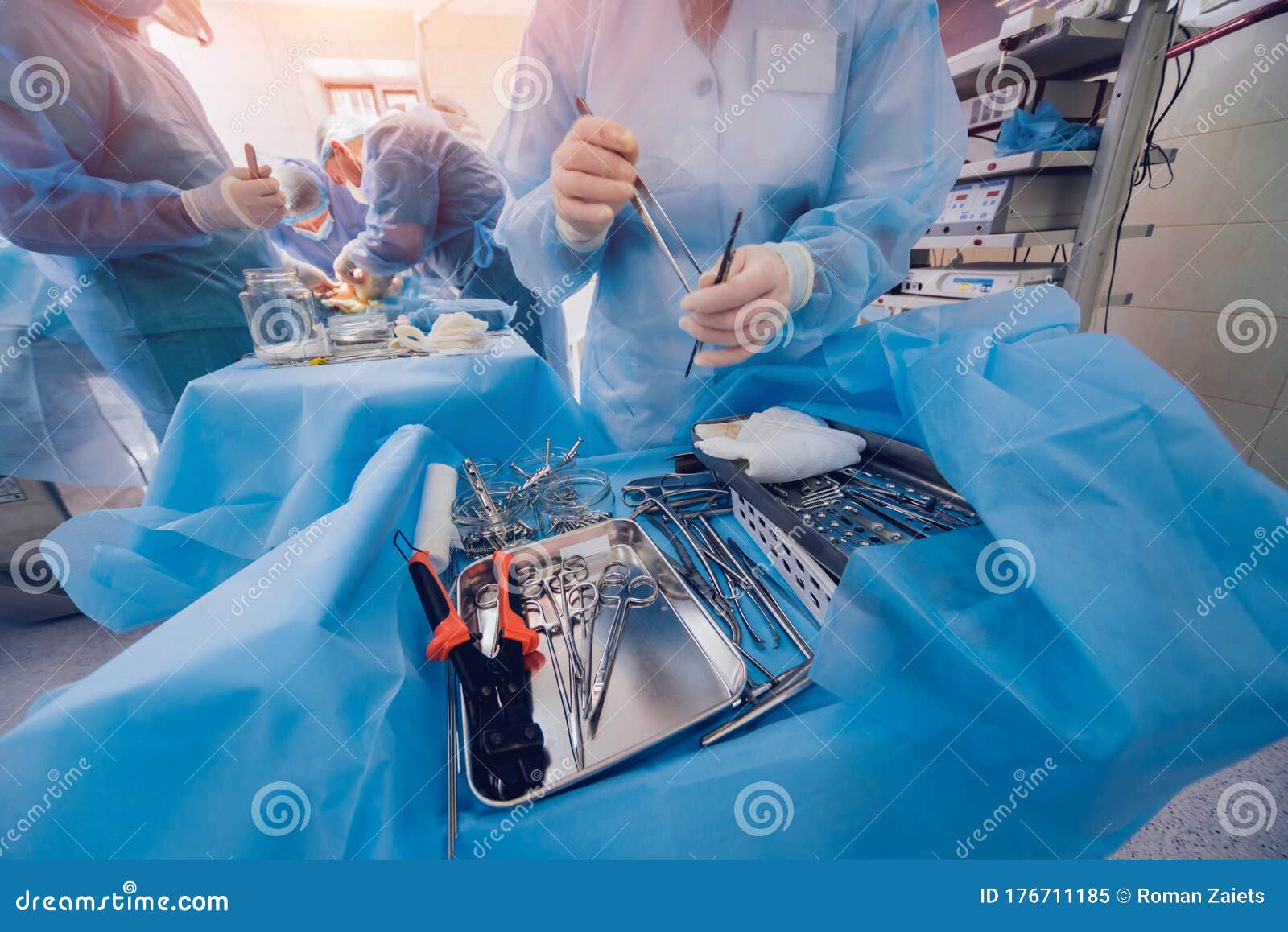 Process of Trauma Surgery Operation. Group of Surgeons in Operating ...