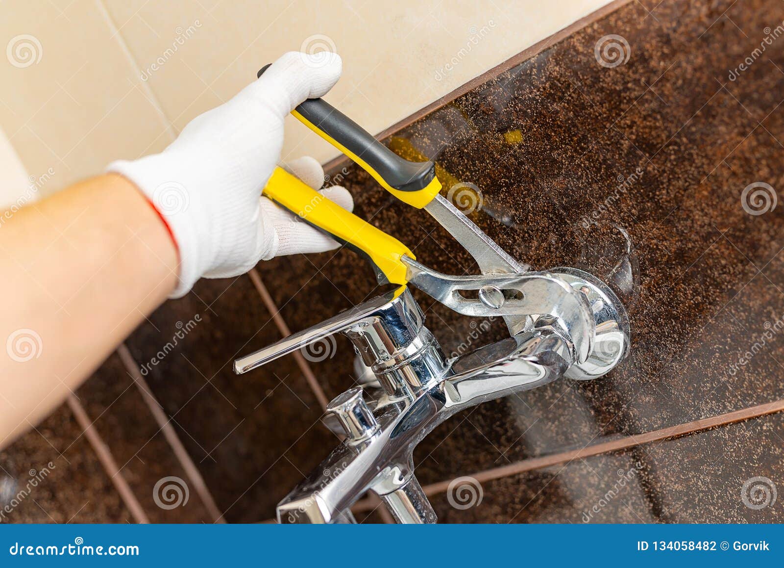 The Process of Mounting the Bathroom Faucet Stock Photo - Image of cold ...