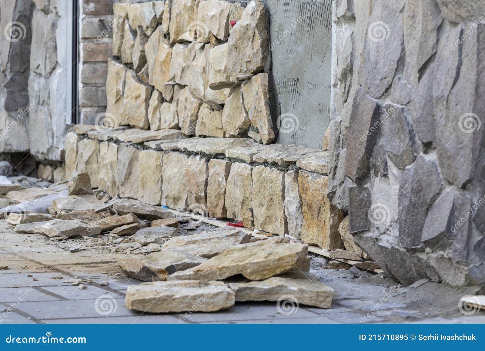 Process of Wall Cladding with Natural Decorative Stones. Stock Image ...