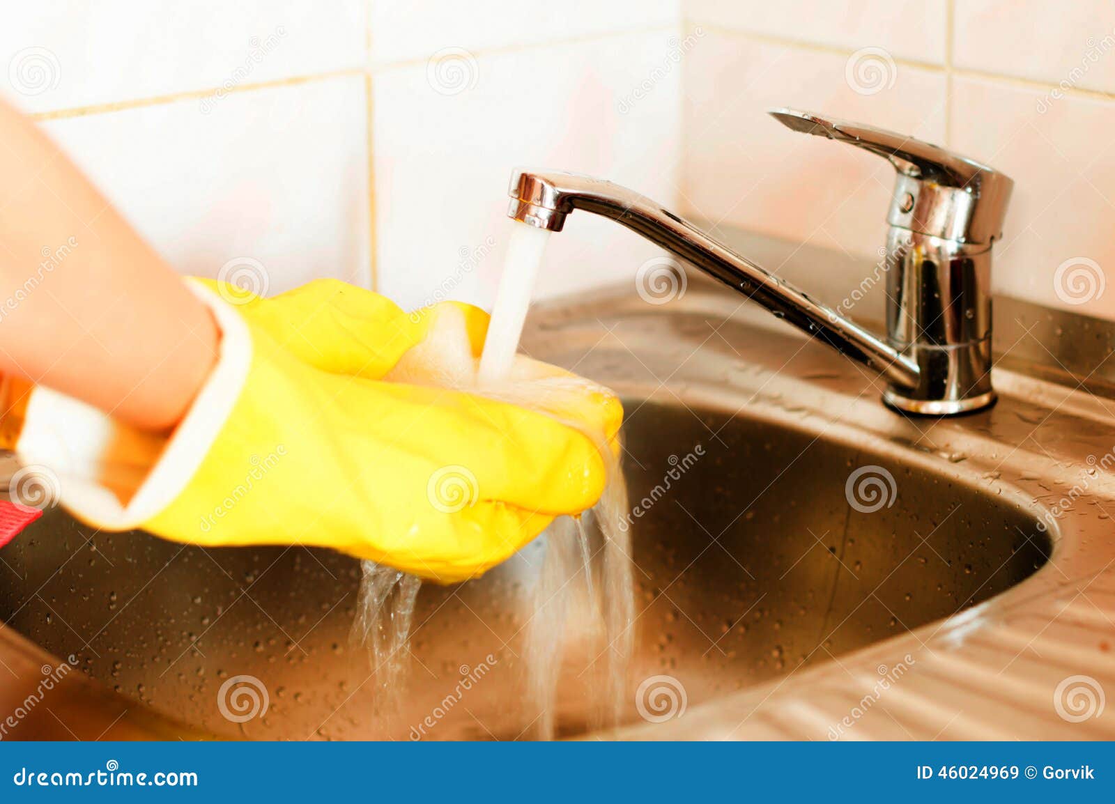 The Process of Washing Hands in Yellow Gloves Stock Image - Image of ...