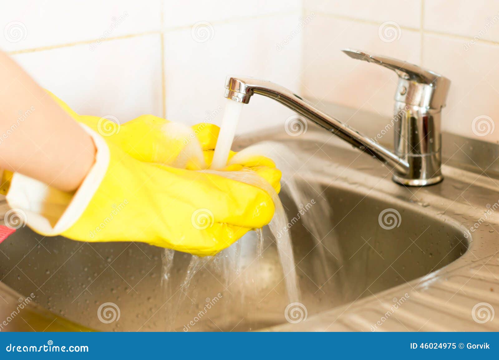 The Process of Washing Hands in Yellow Gloves Stock Image - Image of ...