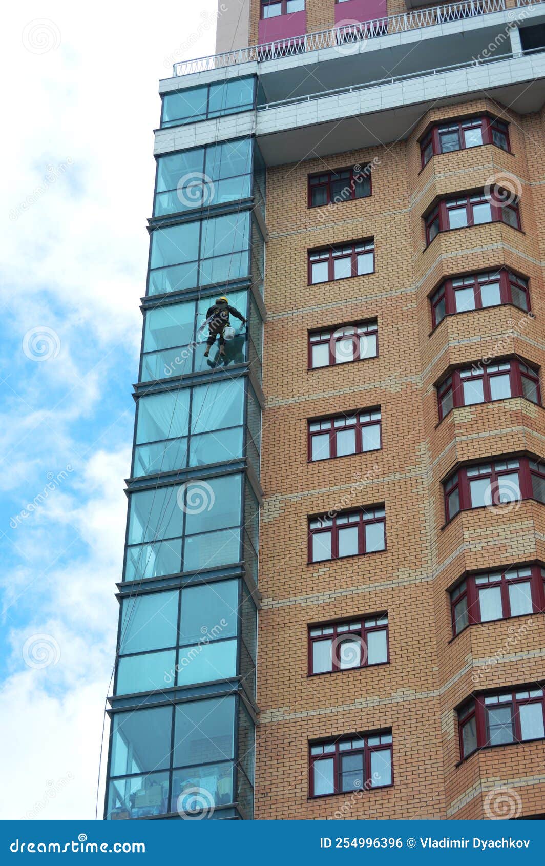 Skyscraper window cleaning stock photo. Image of business - 254996396