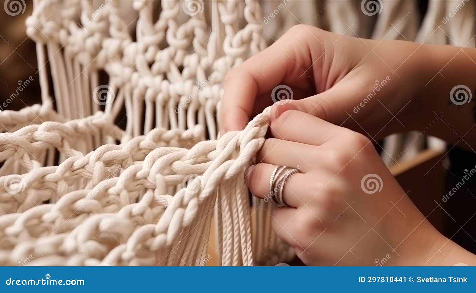 The Process of Weaving Macrame. Hands Weave Macrame. Stock Illustration ...