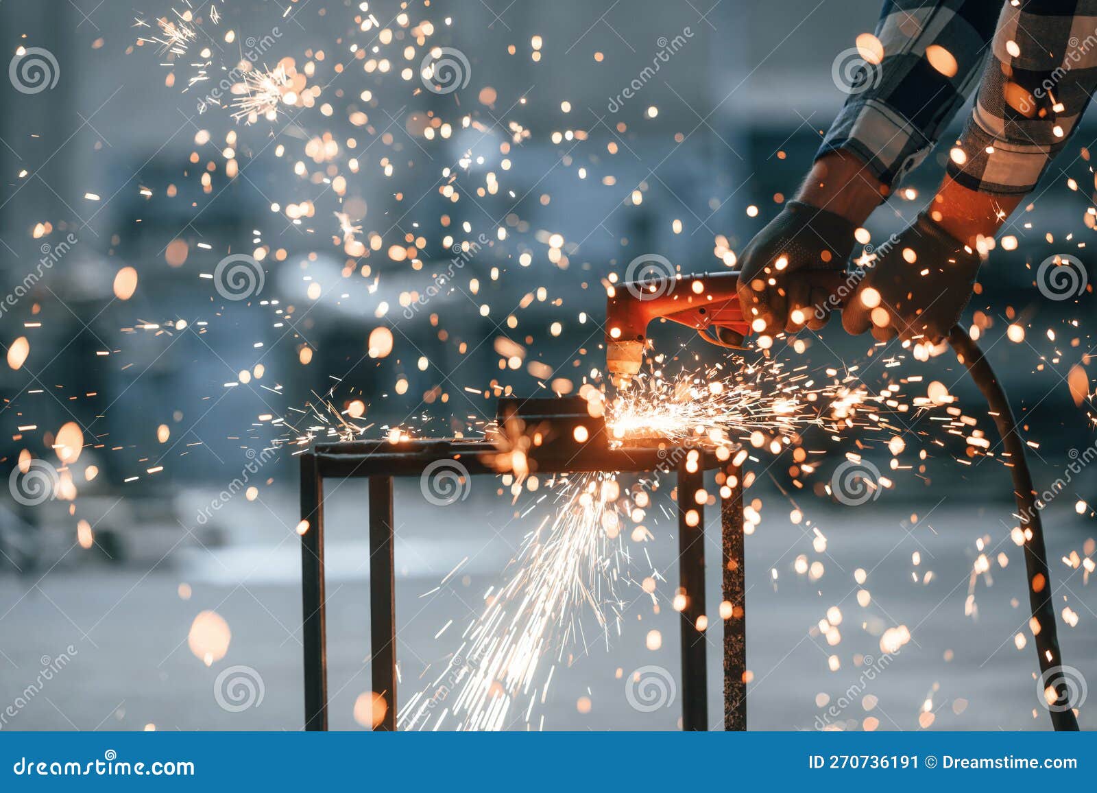 Process of Welding. Factory Male Worker in Uniform is Indoors Stock ...