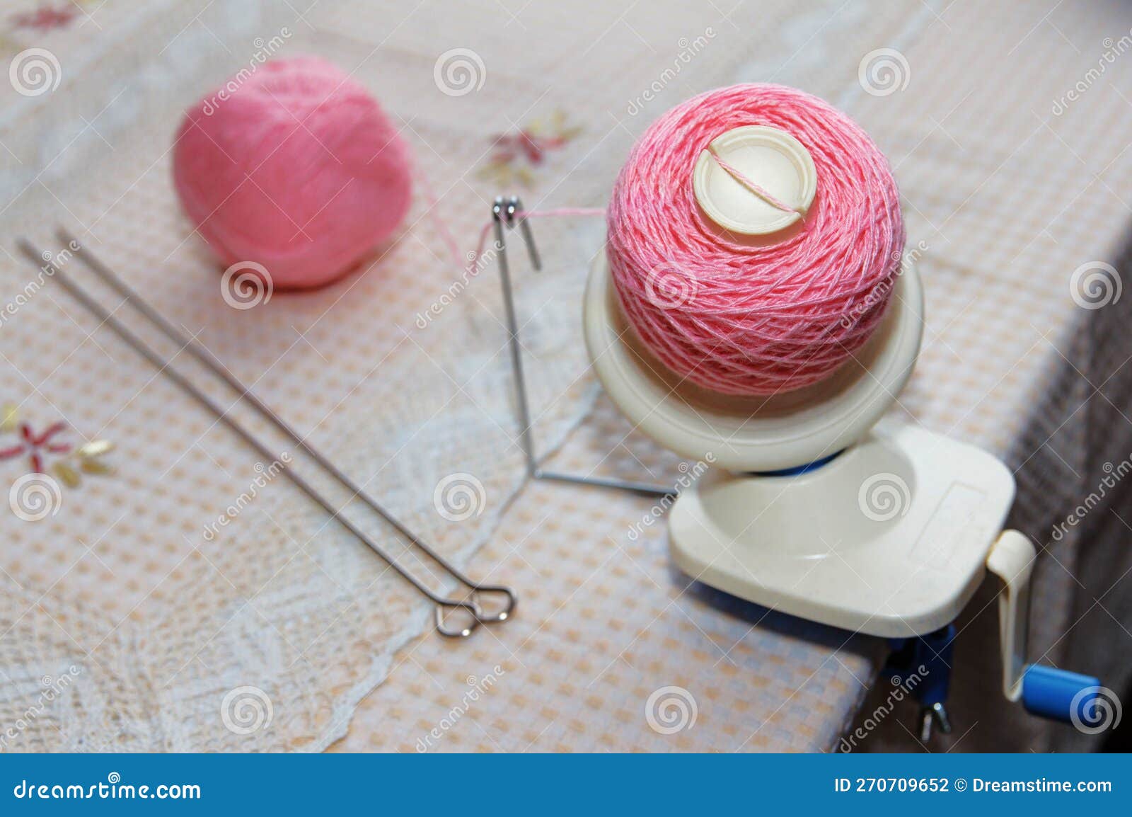 Process of Winding Pink Wool Yarn from Tangle To Winding, Using a ...