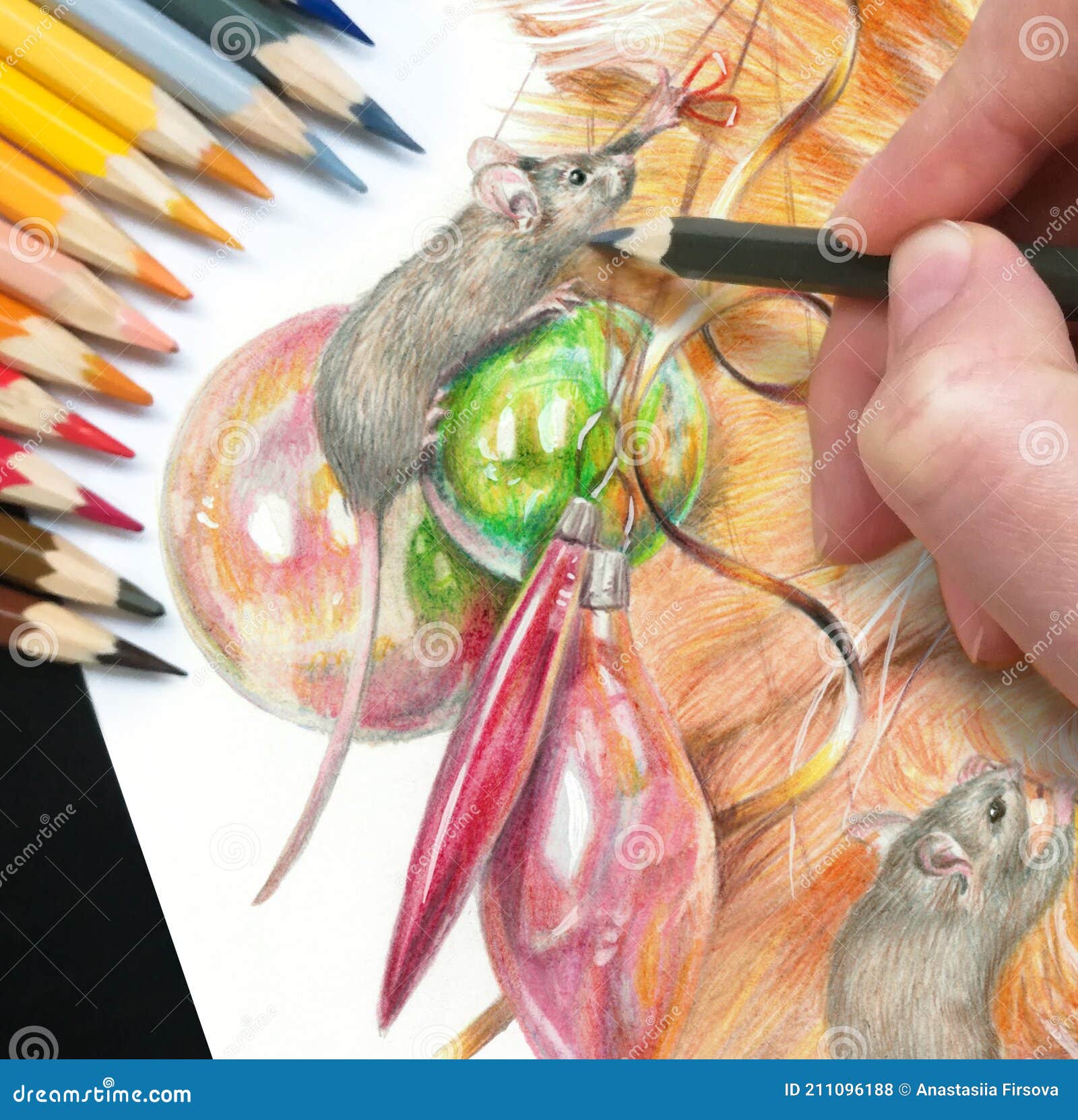 The Process of Working on a Drawing. Drawing with Mouse Stock Photo ...