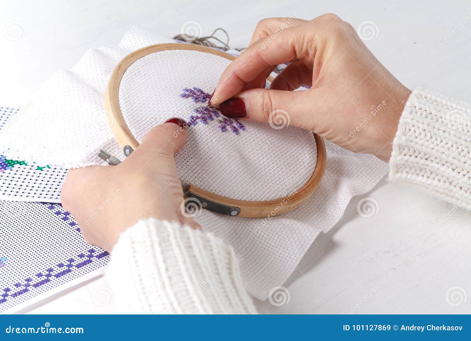 The Process of Working on a Piece of Embroidery, Close-up Stock Image ...