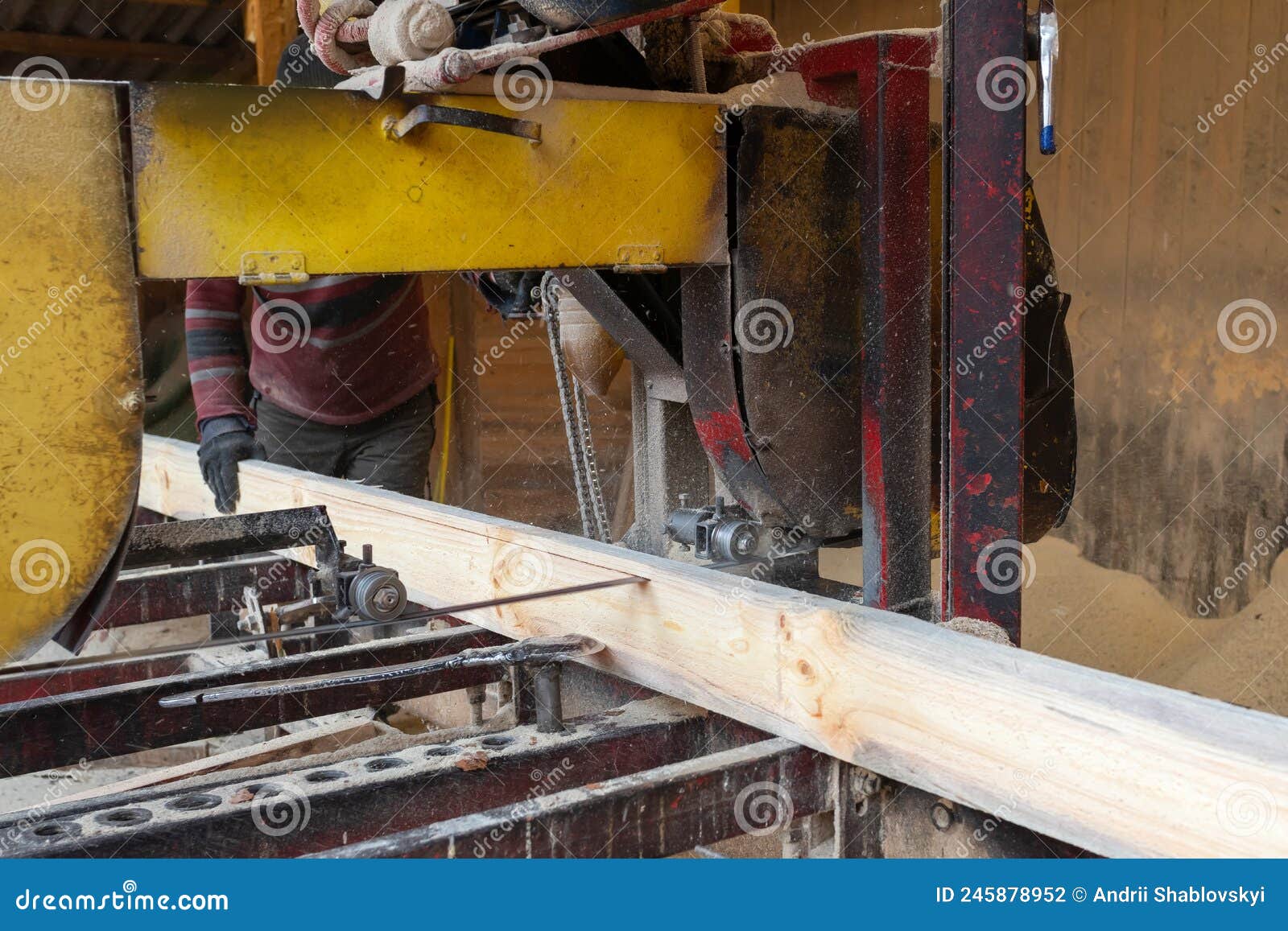 The Process of Working Wood Processing on Sawmill Equipment Stock Photo ...