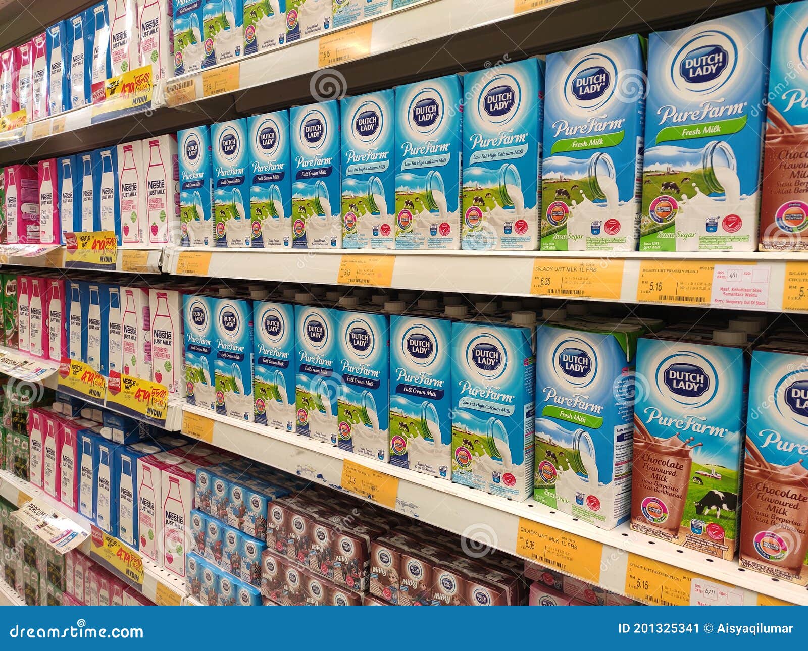 Processed and Fresh Milk Packed in the Paper Box and Displayed on the ...