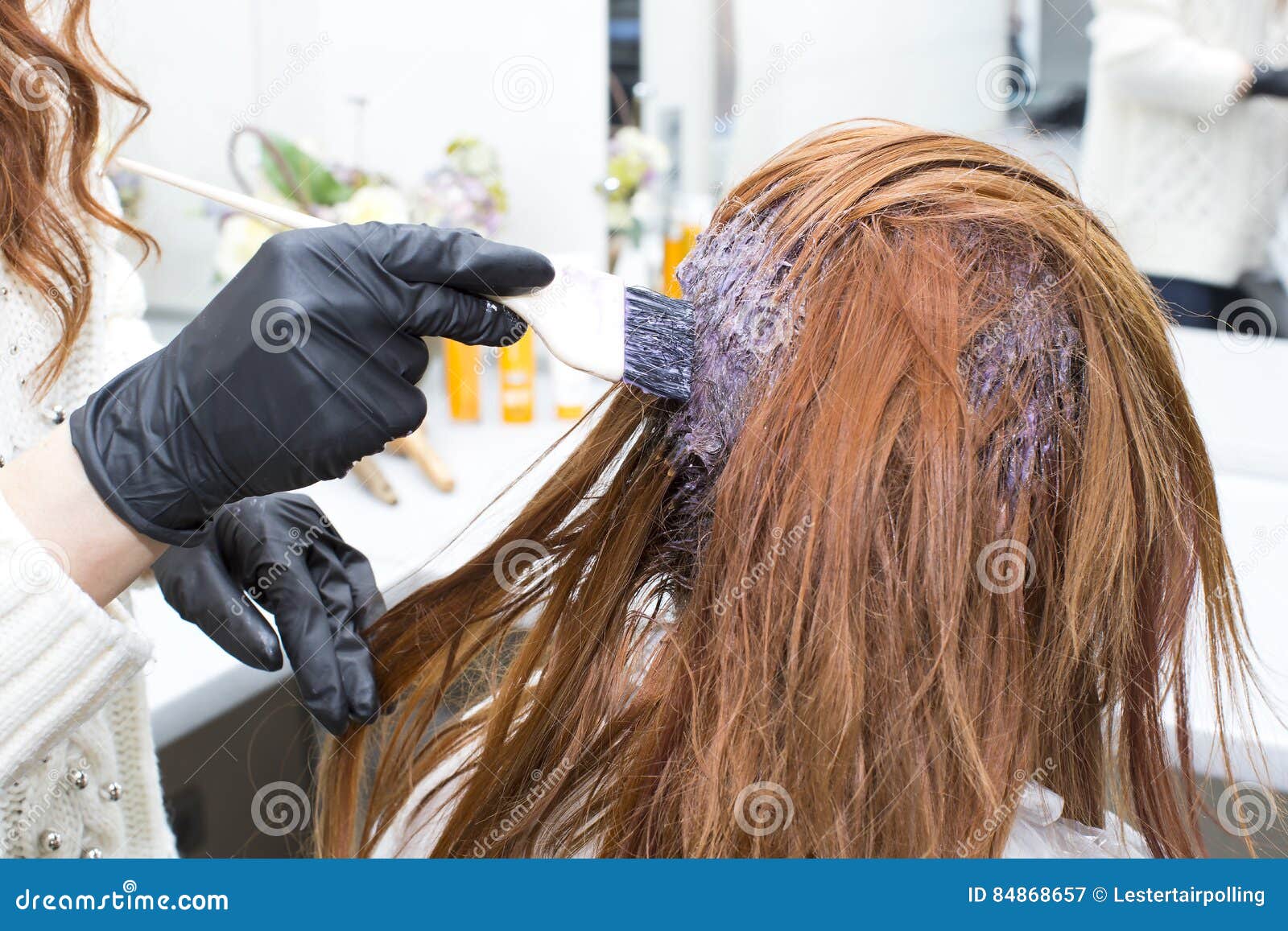 Processes coloring hair stock image. Image of brunette - 84868657