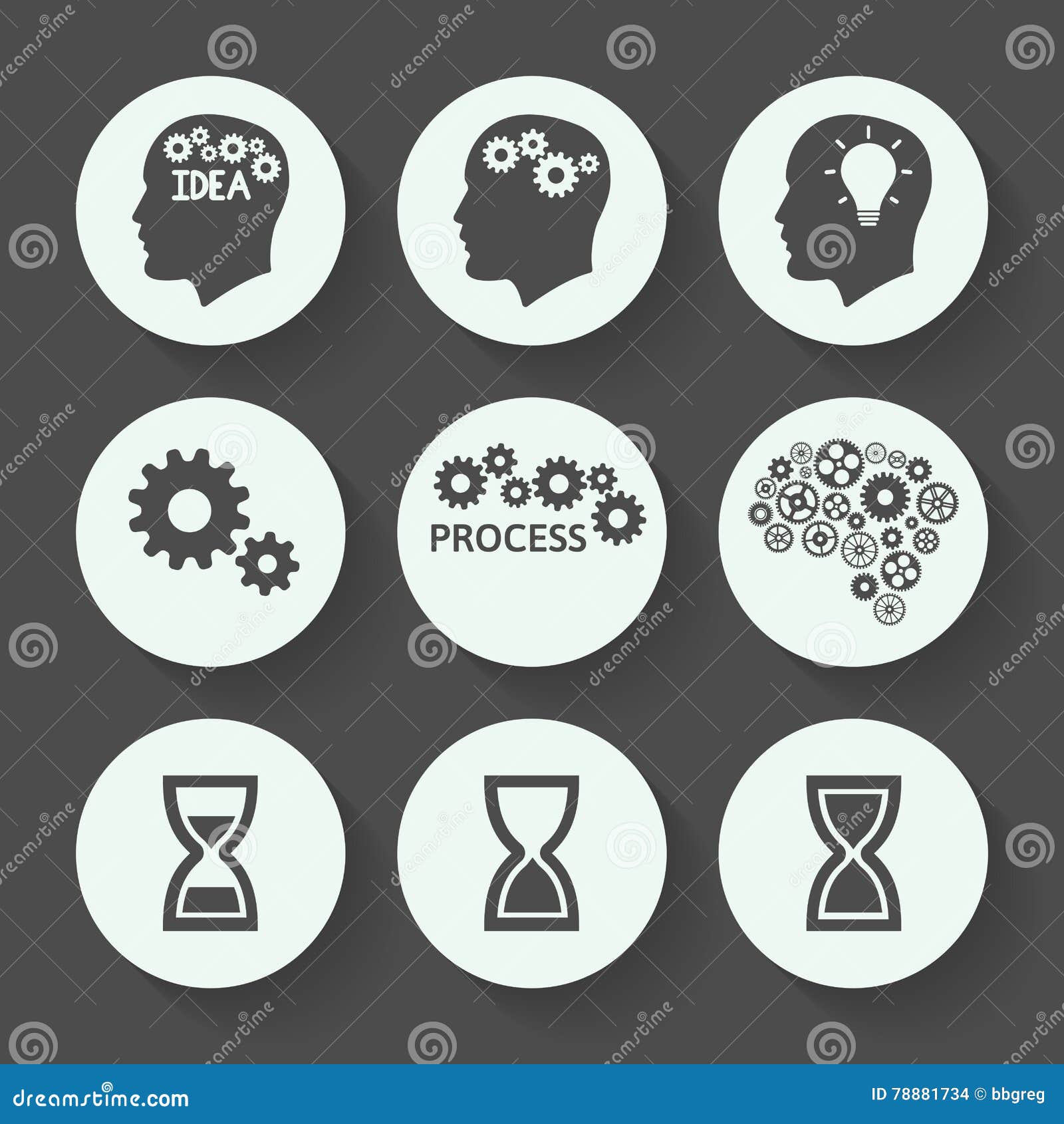 Processes Gray Icon Set, Flat Design. Vector Illustration. Stock Vector ...